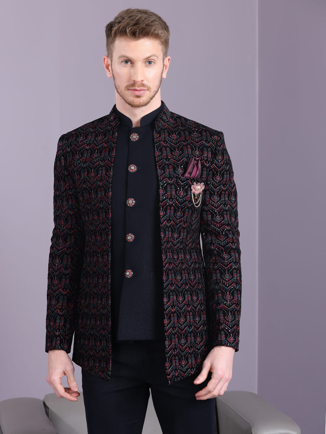 Velvet Open Pattern Jodhpuri Suit – Essas Club