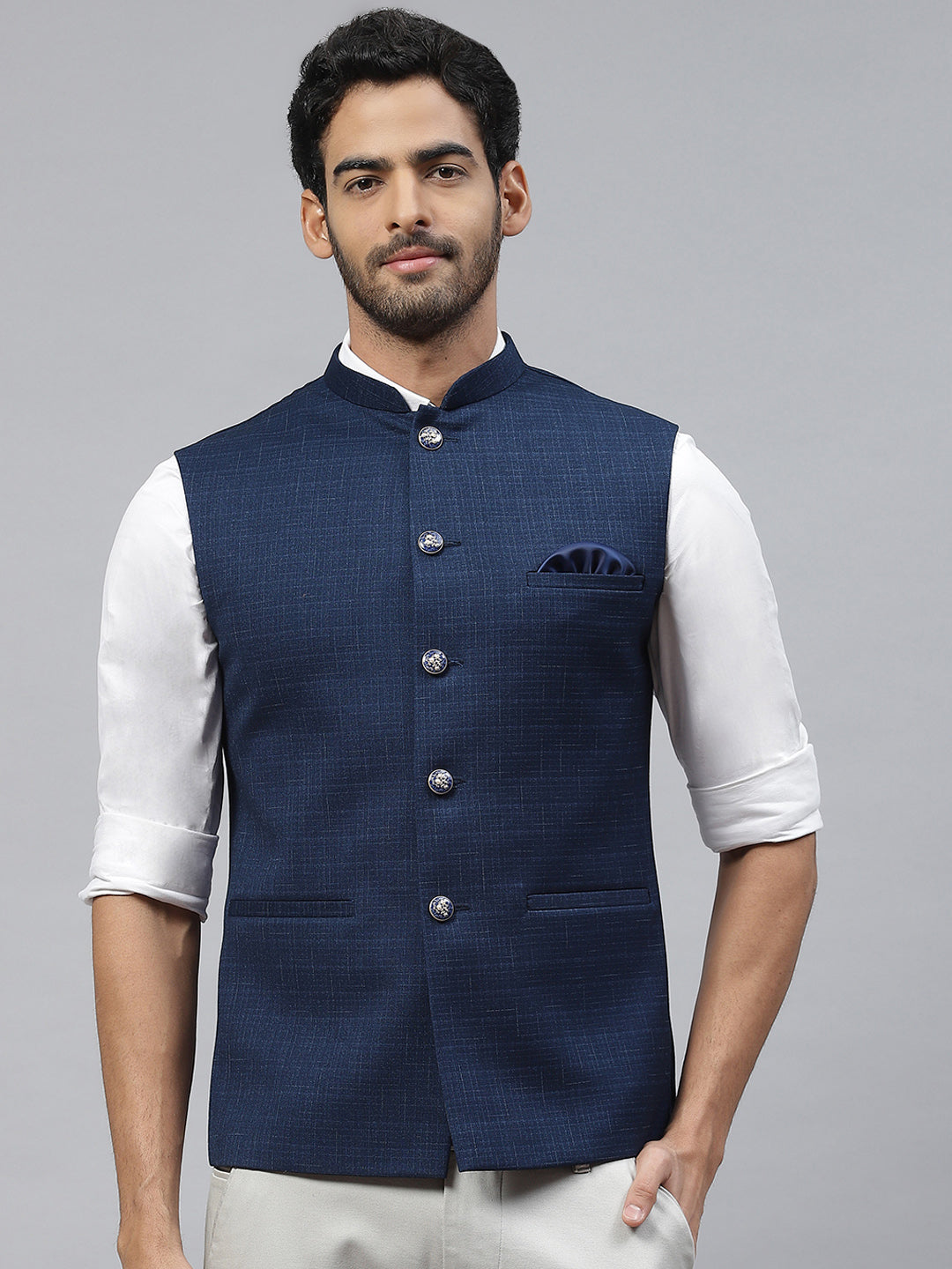 Nehru Jacket with Slub Self Design Pattern – Essas Club