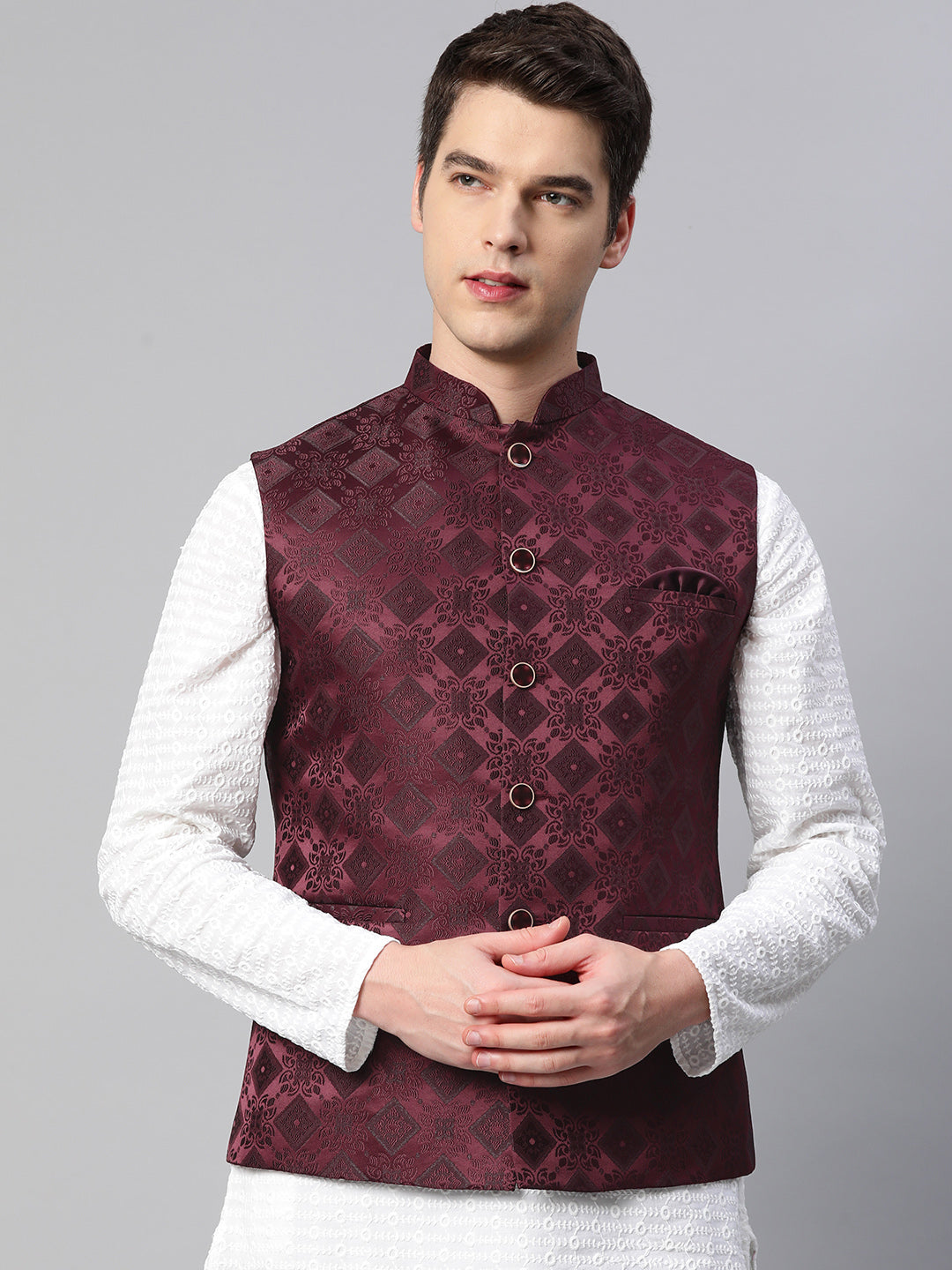 Jacquard Nehru Jacket with bold Diamond Patterns – Essas Club