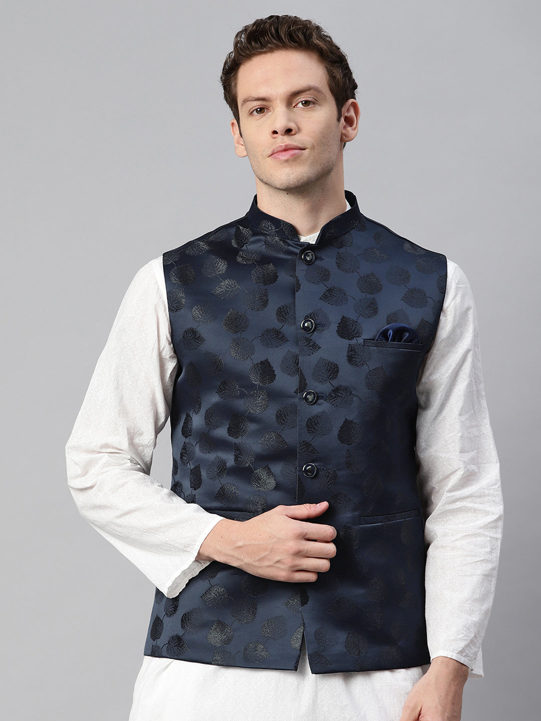 Jacquard Nehru Jacket with leaf pattern – Essas Club