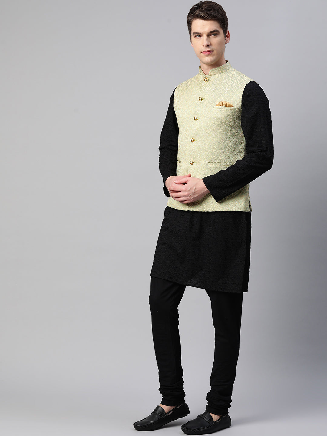 Nehru Jacket with Golden Diamond Thread Pattern – Essas Club