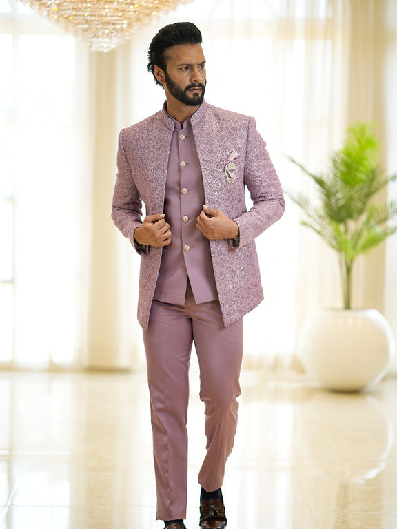 Lavender Open Pattern Jodhpuri Suit – Essas Club