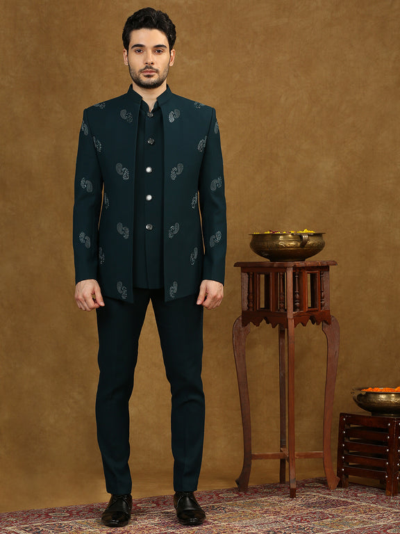 Home Open Pattern Jodhpuri Suit with Embroidery